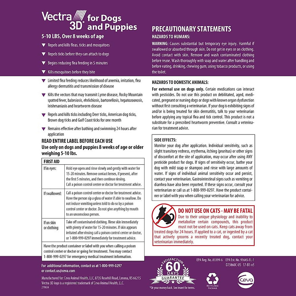 Ceva Vectra 3D for Dogs Flea, Tick & Mosquito Treatment & Prevention for Extra Small Dogs (5-10 lbs), 6 month supply