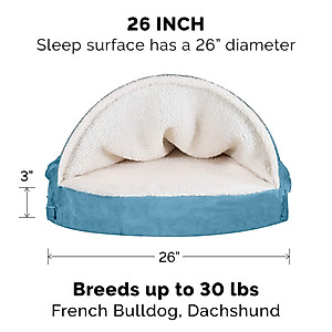 Furhaven 26" Round Orthopedic Dog Bed for Medium/Small Dogs w/ Removable Washable Cover, For Dogs Up to 30 lbs - Sherpa & Suede Snuggery - Blue, 26-inch