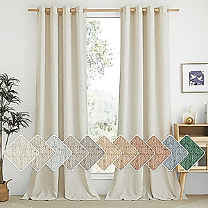 NICETOWN Natural Linen Curtains 84 inch Long 2 Panels Set, Grommet Top Thick Linen Burlap Semi Sheer Vertical Drapes Privacy Assured with Light Filtering for Bedroom/Living Room, W55 x L84