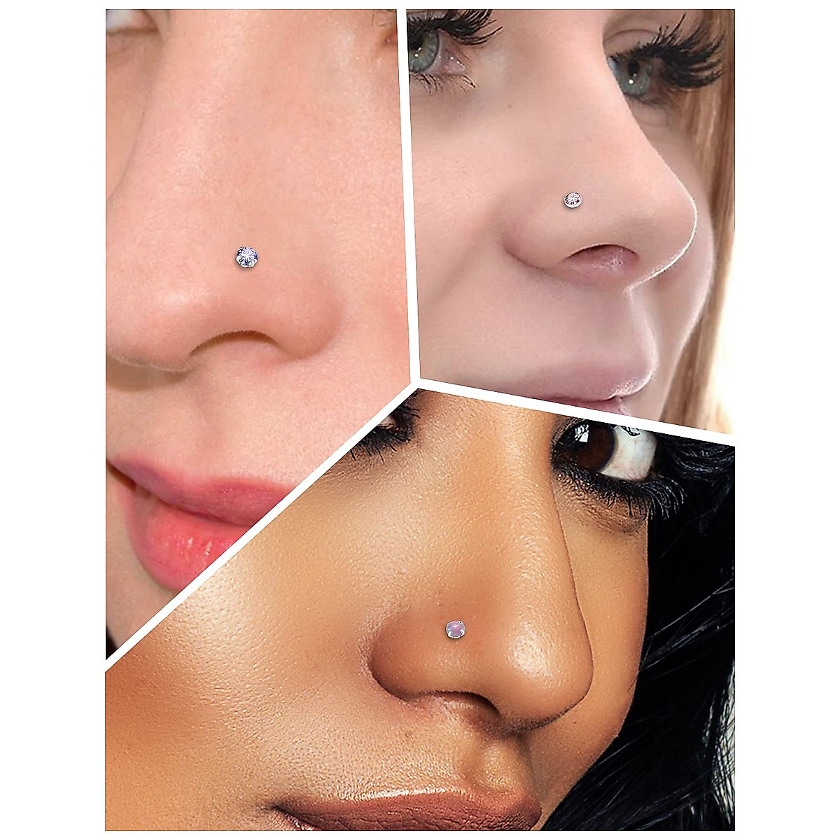 Ocptiy 18G Push in Nose Ring Stus for Women Surgical Stainless Steel Straight Threadless Nose Nostril Lip Ring Stud Bone Pin Bar Cartilage Tragus Helix Earring Piercing Jewelry Men Diamond 3mm Silver