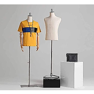 Tailors Dummy Mannequins Beige Male Linen Mannequin Torso, Dress Form Clothing Display Stand with Metal Base - Easy Assemble and Clean Dressform Mannequin