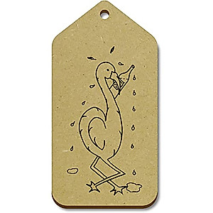 Azeeda 10 x Large 'Flamingo with Wine' Wooden Gift Tags (TG00110967)