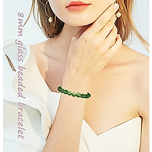 FINZOR 28Pcs 8mm Beaded Stretch Bracelet Handmade Round Glass Bracelet for Women Multicolor Elastic Beads Bracelet Shining Beads Wristband Jewelry Set