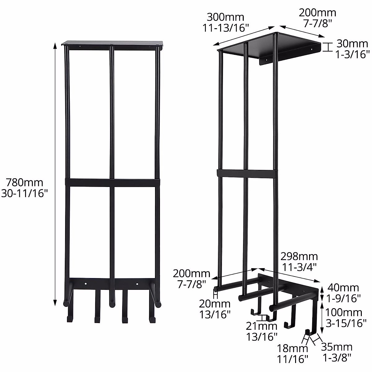 QWORK Camping Chair Wall Storage Rack - Stainless Steel Garage Organizer with Floating Shelf and 4 Hooks, Black