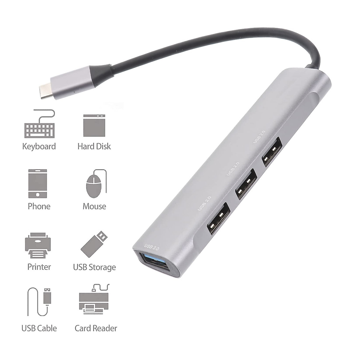 Uonlytech 4 1 hub hub 4 Port USB Hub Slim Portable Data Hub USB Docking Station USB-C to USB Portable USB HUB USB C to USB Computer Adapter Converter Black Mirrored Acrylic Multifunction