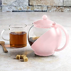 Primula Half Moon Teapot with Removable Infuser, Glass Tea Maker, Reusable, Fine Mesh Stainless Steel Filter, Dishwasher Safe, 40-Ounce, Pink