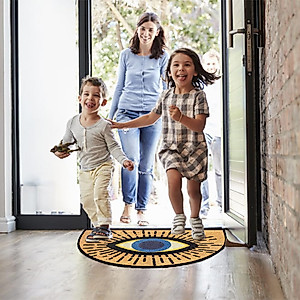 cfpolar Mandala Half Round Doormat, Ethnic Flower Non-Slip Half Circle Area Rug, Washable Floor Mats Durable Runner Mat for Living Room Bedroom Kitchen Indoor Home & Winter Decor -Purple