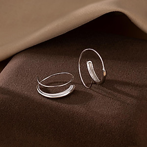 SLUYNZ 925 Sterling Silver Wire Threader Drop Earrings Hoop for Women 2.2CM Hoop Earrings Pull Through Earrings (A-Silver)