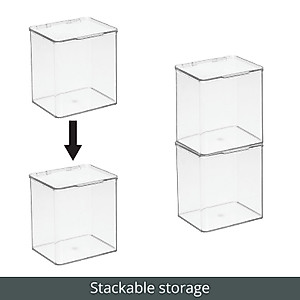 mDesign Plastic Stackable Box Food Storage Container Box with Hinged Lid - for Kitchen, Pantry, Cabinet, Fridge/Freezer - Deep Organizer Box for Snacks, Produce, Pasta - Clear