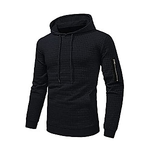 JMIERR Mens Waffle Hoodie Long Sleeve Drawstring Plaid Jacquard Hooded Zip Pockets Sweatshirt, US 46(XL), Blue