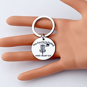 TIIMG Funny Disc Golf Keychain Frisbee Golfer Gift Best Disc Golfer Gift Gift for Disc Golfer Dad Husband (The Course Is Calling)