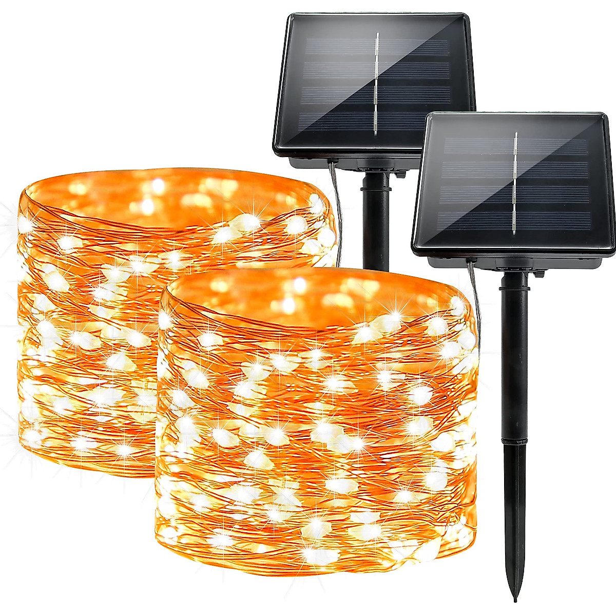 Solar Outdoor String Lights – Pack of 2 Waterproof Copper Solar powered Outdoor String Lights - 72 FT 200 Led Fairy Lights with 8 Lighting Modes– Good Ideal for Garden, Birthday, Party