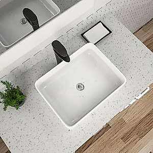 Vessel Sink Rectangular, Dcolora 19" x 15" Bathroom Vessel Sink White Ceramic Porcelain Rectangle Bathroom Vessel Sink Above Counter Vanity Bath Sink Basin