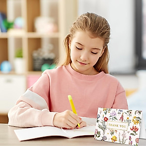 Whaline 24 Pack Wildflower Thank You Cards Vintage Floral Greeting Cards with Envelopes Stickers Gold Foil Retro Spring Blank Note Cards for Wedding Bridal Baby Shower Birthday, 4 x 6 Inch