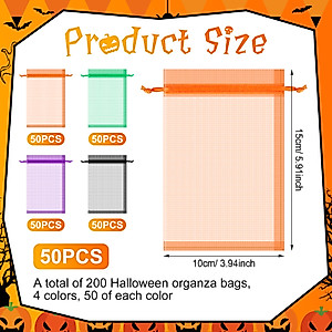 Ribbonlic 200 Pcs Halloween Organza Bags 4 x 6 Inches Small Mesh Bags Drawstring Gift Bags Bulk Halloween Goodie Bags Candy Treat Packaging Bags for Tick or Treat Halloween Party Favor