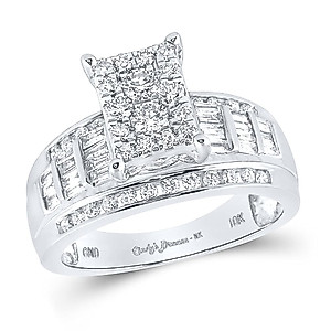 The Diamond Deal 10kt White Gold Round Diamond Cluster Bridal Wedding Engagement Ring 7/8 Cttw