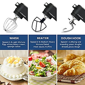 Kitchenin Metal Stand Mixer,5.3-Quart 8-Speeds Tilt-Head Food Mixer,400 Watt DC Motor Electric Mixer with 12-Wire Whip,Flat Beater,Stainless Steel Dough Hook & Pouring Shield,Black