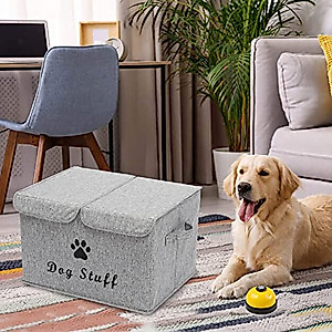 Xbopetda Linen Fabric Box with lid and Handles Foldable Dog Storage Cubes Box,Great for Dog Apparel & Accessories-Snow Gray