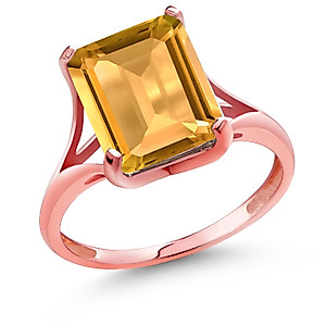 Gem Stone King 14K Rose Gold 10X8mm Emerald Cut Gemstone Birthstone Engagement Ring | Wedding Engagement Anniversary Promise Ring | Rose Gold Ring For Women