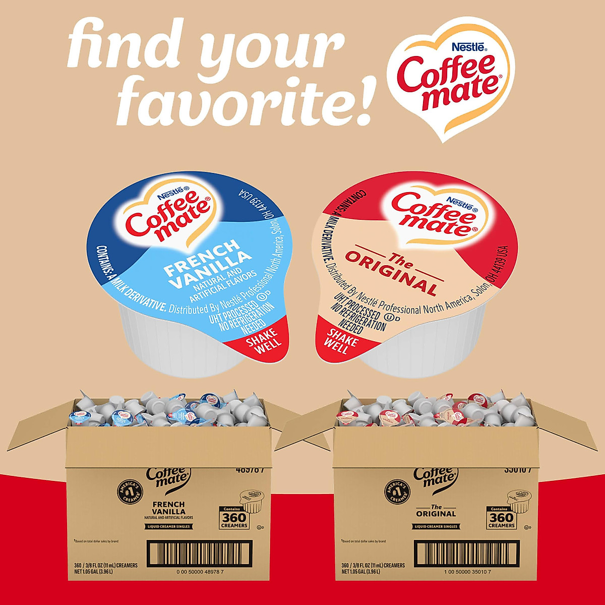 Nestle Coffee mate Coffee Creamer, Original, Liquid Creamer Singles, Non Dairy, No Refrigeration, Box of 360