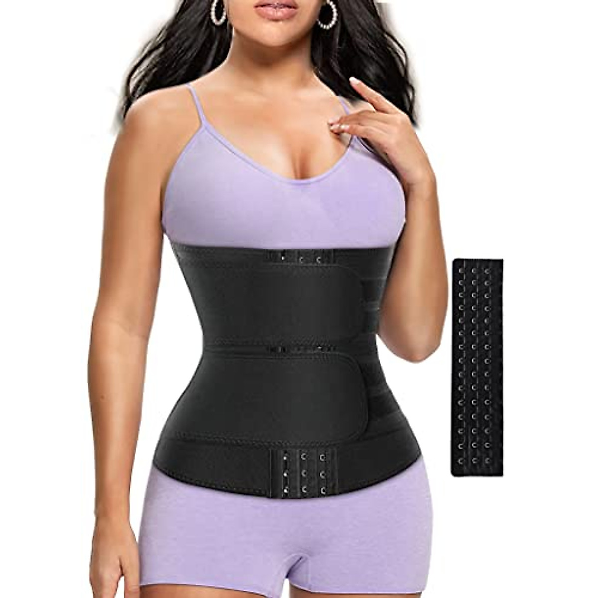 HOPLYNN Sweat Band Waist Trainer for Women Belly with One Extra Hook Black Medium