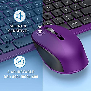 Wireless Keyboard and Mouse Combo, VIVEFOX 2.4GHz Cordless Quiet USB Keyboard Mouse, Full Size Ergonomic Keyboard Mouse with 14 Multimedia Hotkeys for Windows Laptop Computer Desktop, Purple