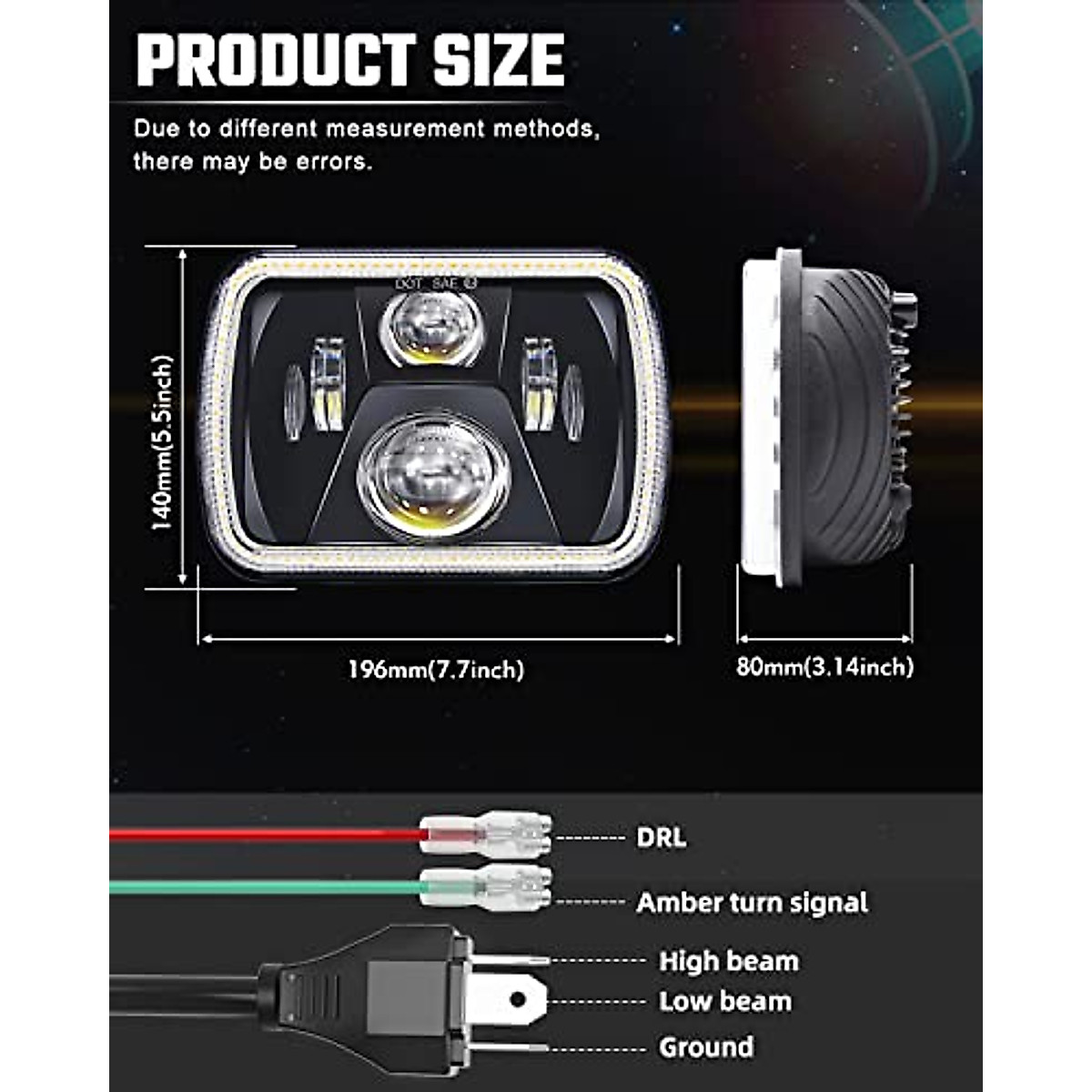 UNI-SHINE New DOT 5x7 LED Headlights 2PCS Sealed Beam 7x6 Led Headlights 110W 200% Brighter, Turn signal DRL Hi/Low Beam Compatible with Jeep XJ YJ express Pickup H6054 H5054 6052 6053 Replacement