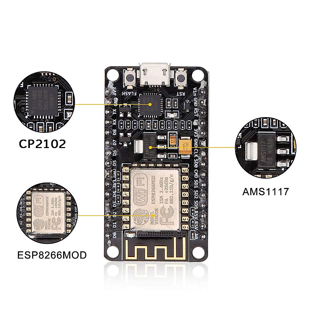MakerFocus 2pcs ESP8266 NodeMCU LUA CP2102 ESP-12E Internet WiFi Development Board Serial Wireless Module Internet for Ar duino IDE/Micropython with Adapter Board for ESP8266 ESP-01 and nRF24L01+