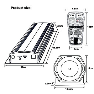 Evershine Signal 12/24V 100W All-in-One Police Siren and Speaker Kit with Multi-Tones Amplifier,118~125dB Speaker, Handheld Microphone PA System, MP3 Play, Recording Function for Vehicles Car Truck