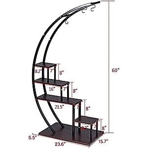 GDLF 5 Tier Metal Plant Stand Creative Half Moon Shape Ladder Flower Pot Stand Rack for Home Patio Lawn Garden Balcony Holder Black (2 Pack)