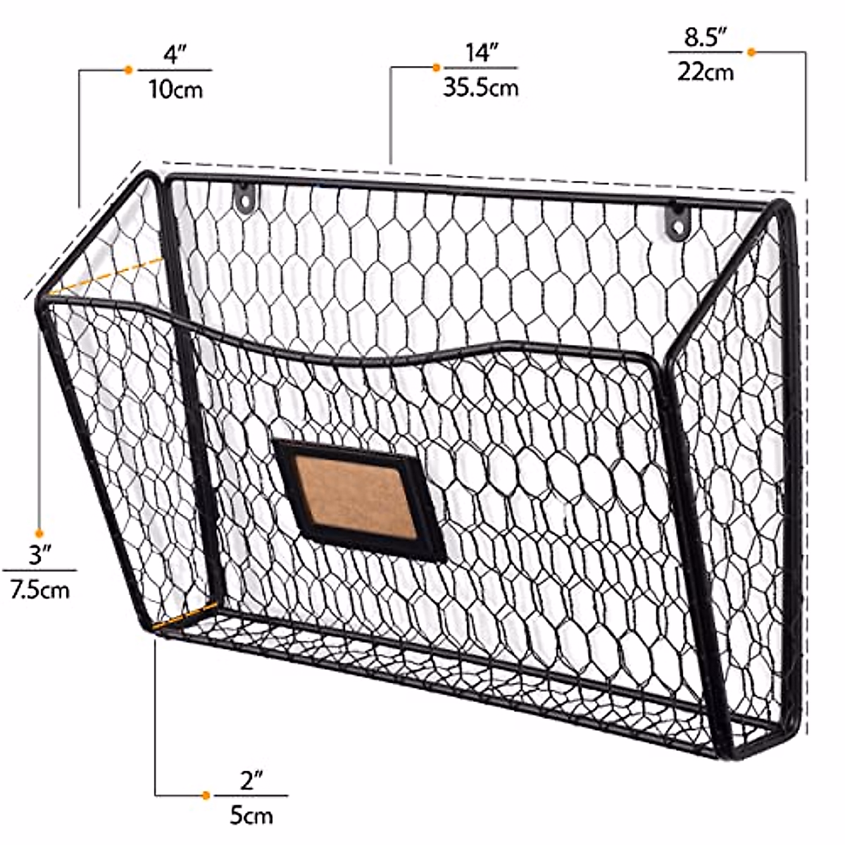Wall35 Felic Hanging File Organizer, Folder and Mail Holder for Wall, Metal Chicken Wire Baskets with Tag Slot