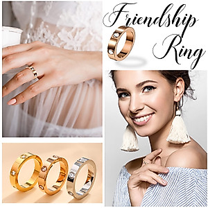 Love Friendship Rings 18K Gold Plated Silver with CZ 6mm Stainless Steel Promise Rings Wedding Band Fashion Love Rings for Her Women Teen Girls Valentine's Day with Gifts Box (7, Rose gold)