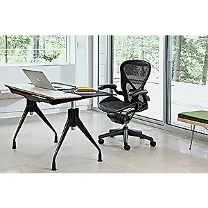 Herman Miller Aeron Tilt Limiter Task Chair, Adjustable Vinyl Arms, Graphite Frame / Carbon Classic Pellicle, Size B (Medium)