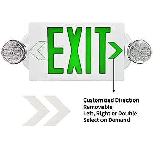 Green LED Exit Sign Emergency Lights with 2 Adjustable Head Lights, Green Letter Emergency Exit Light With Battery backup For Restaurant, Commercial, Family Emergency, UL-Listed 120-277V