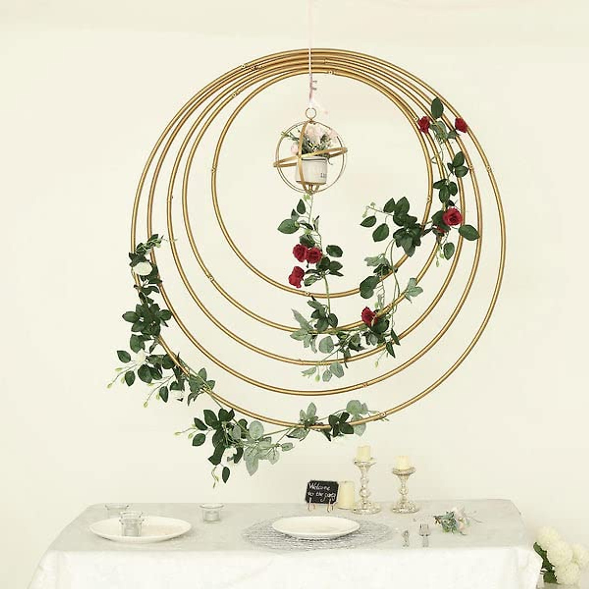 TABLECLOTHSFACTORY 32" Heavy Duty Gold Metal Floral Hoop Wreath Hanging Rings