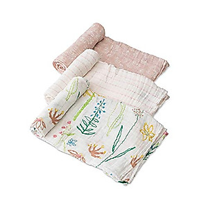 Red Rover Kids Cotton Muslin Swaddle - 47” x 47”- 100% Cotton – Machine Washable – Softer with Every Wash – Playful Designs - Soft, Breathable & Lightweight – Unisex - 3 Pack (Pastel Petal)