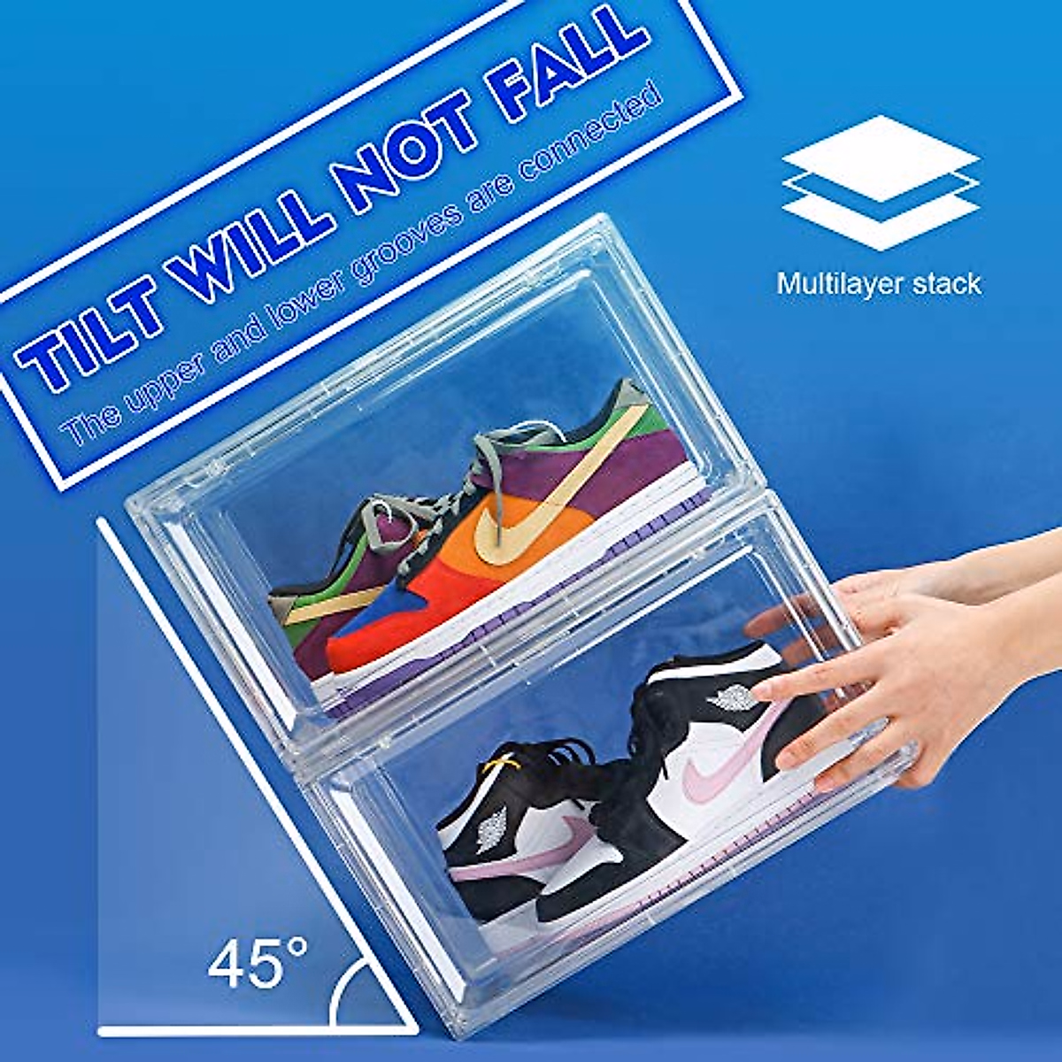 GUEQUITLEX 3 Pack Shoe Boxes Clear Shoe Box Plastic Shoe Display Boxes Organizer Large Shoe Container 14.6''x8.3''x10.2''Magnetic Side Open Stackable Shoe Boxes (Transparent)