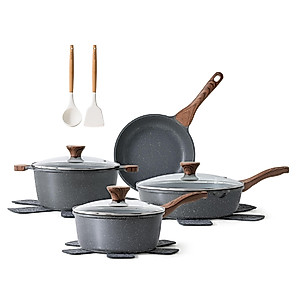 SENSARTE Nonstick Cookware Set 13-Piece, Non Stick Pots and Pans Set with Swiss Granite Coating, Non-toxic Kitchen Cooking Set, Stay-Cool Handles, PFOA Free