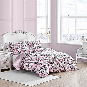 Betsey Johnson - Queen Duvet Cover Set, Reversible Bedding with Matching Shams, All Season Home Decor (Blooming Roses Pink, Queen)