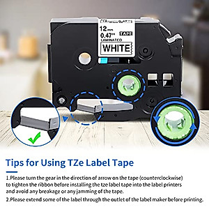 6-Pack P Touch Label Tape, TZe-231 TZ Tape 12mm 0.47 Inch Laminated White TZe231 TZe 231 Compatible with Brother P-Touch Label Maker PT-H110 PT-D210 D220 D600 D400 D400AD D610BT P710BT, Black on White