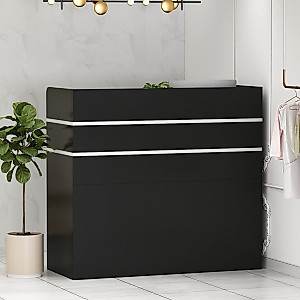 FUFU&GAGA Reception Desk with Counter, 3 Drawers & Storage Shelves, Reception Counter Table with Private Panels, for Salon Reception Room Checkout Office, Black (47.3" W x 18.3" D x 43.3" H)