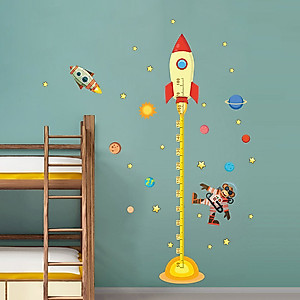 decalmile Planets Space Rocket Height Growth Measuring Table Wall Stickers Removable DIY Children Baby Room Daycare Sticker Wall Decoration