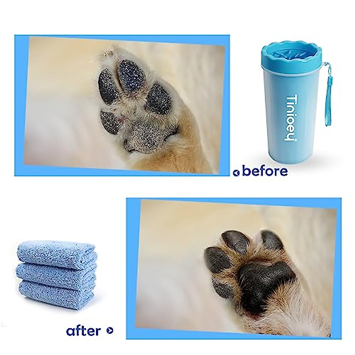 Dog Paw Cleaner for Large Dogs (with 3 Towels & Dog Bath Brush), Dog Paw Washer, Paw Buddy Muddy Paw Cleaner, Pet Foot Cleaner