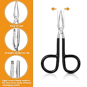 6 Pieces Tweezers Scissor Handle Straight Tip Scissor Shaped Eyebrows Tweezers for Hair Plucker Remover Facial Hair Eyebrows Care (Black)