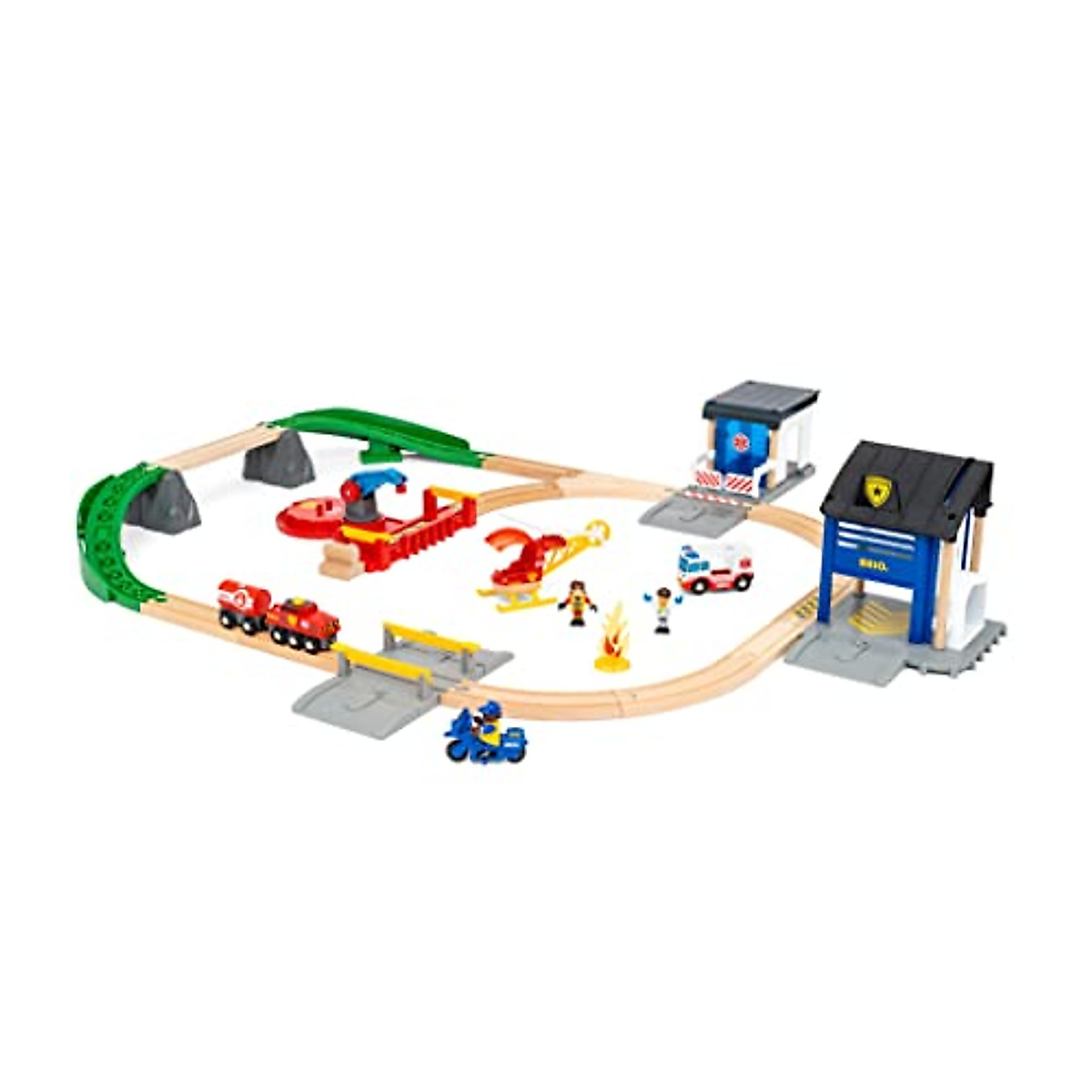 BRIO World – 36025 Rescue Team Train Set | 44-Piece Interactive Toy for Kids Age 3 and Up | Multi-Level Railway Play | FSC-Certified European Beech Wood