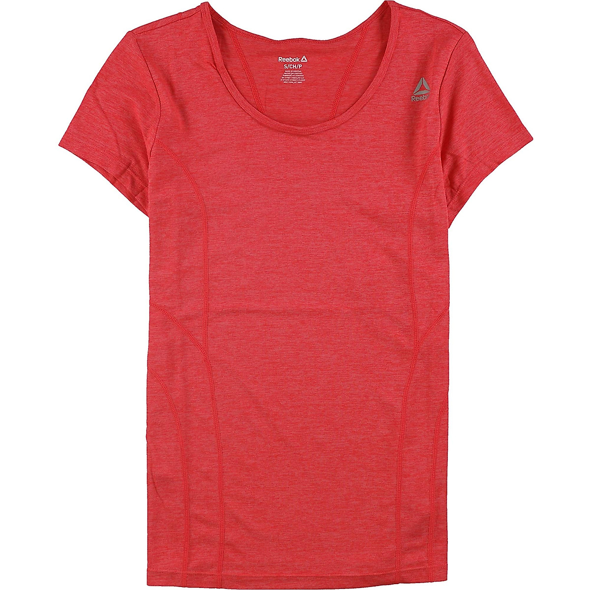 Reebok Womens Poly Marled Basic T-Shirt, Red, Medium