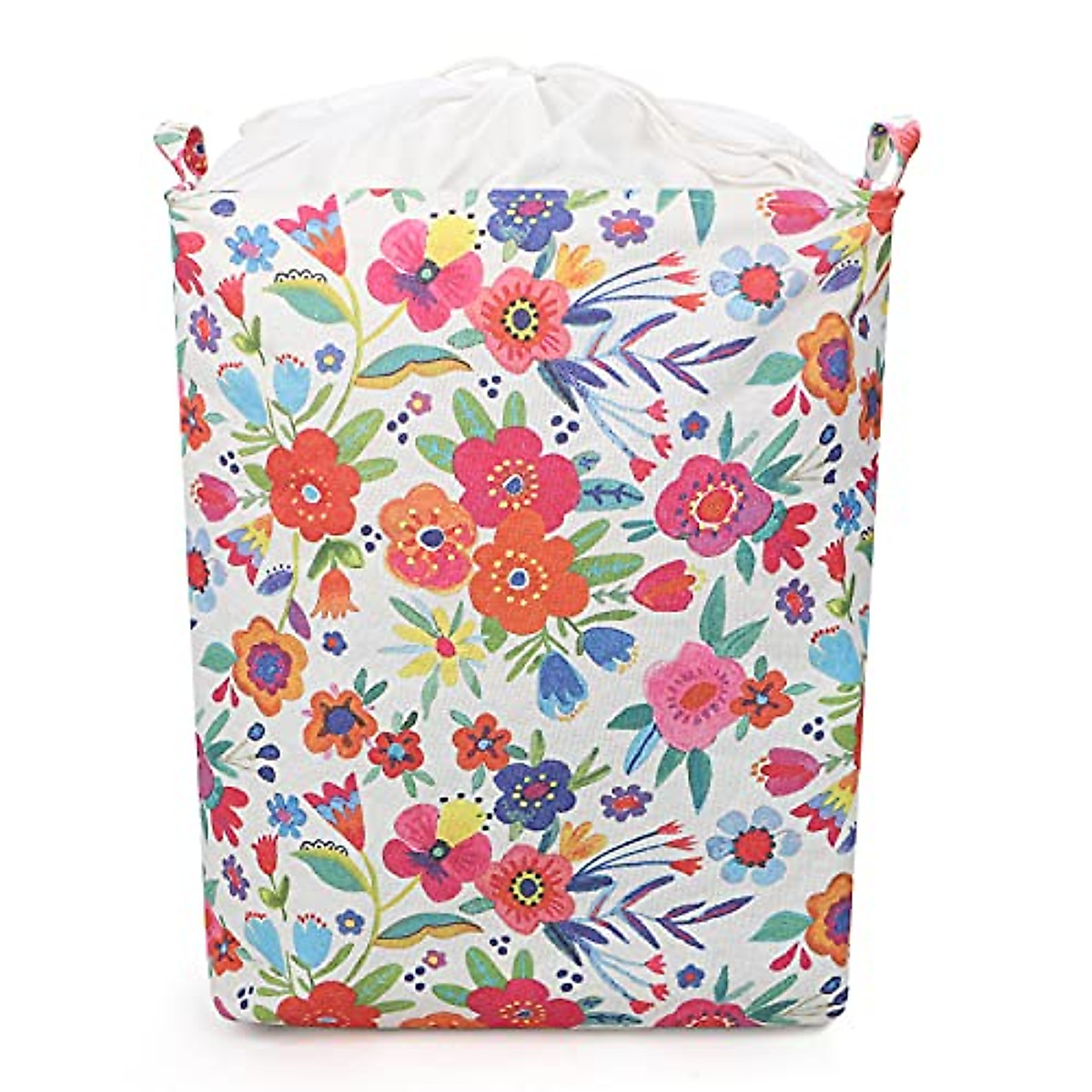 Yodo Collapsible Laundry Baskets-Large Foldable Laundry Hampers Freestanding Clothes Toy Storage Organizer with Waterproof Lining and Drawstring Closure,Flower