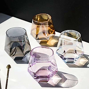 MOBEBI Wineglass,Glass,Diamond Shaped Glass Set of 2, Cute and Unique Barware, Style Glassware for Bourbon, Rum Glasses, Cocktail Glasses for Bar-pink-11oz/300ml (Color : Blue, Size : 11oz/300ml)