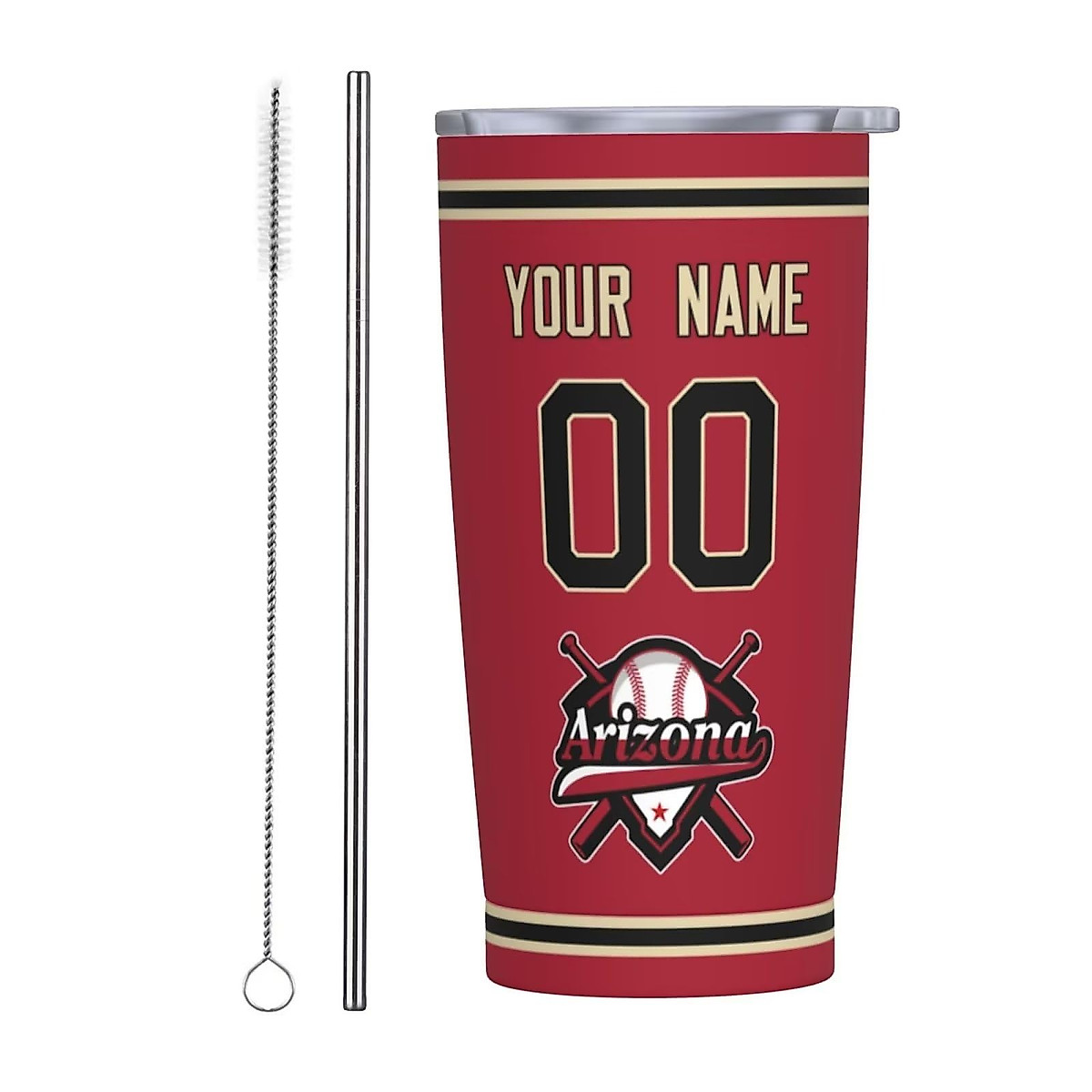 Arizona Custom Baseball 20oz Tumbler,Add Personalized Name And Number,Personalized Travel Coffee Mug, Stainless Steel, Insulated, Keep Drinks Cold And Hot,Gifts For Baseball Fans