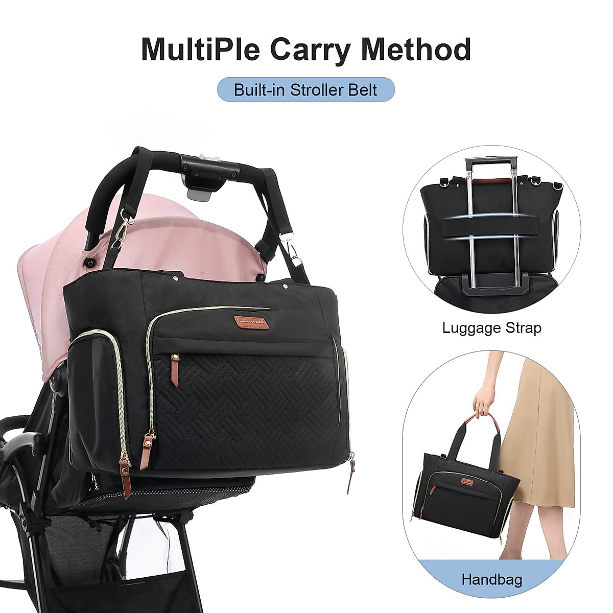 LOVEVOOK Breast Pump Bag, Diaper Bag Tote 3Pcs Set, Work Bag for Breastfeeding Mom with 15" Laptop Pocket, Cooler Bag & Changing Pad Fit Most Breast Pumps like Spectra S1/S2, Medela, Rainyb, Elvie